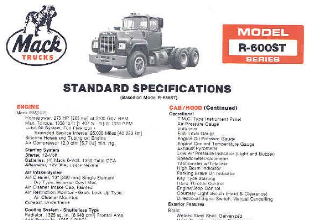 Mack R-600ST T.M.C Type EM5-275 6x2 Ficha tecnica & Especificaciones ...
